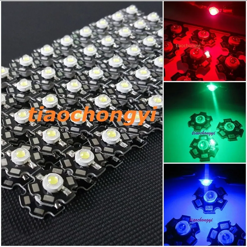Hot 100 Pcs 1w 3w High Power Red Green Blue Royal Blue Led With 20mm ...