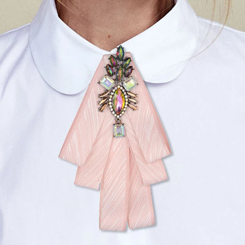 Zhini Fashion Pink Striped Ribbon Bowknot Brooches Pins Jewelry For