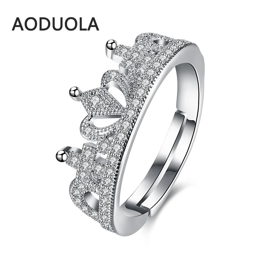 Corona Forma Plateado Plata Anillo Abierto con Cristal de Piedra Zirconia Anillos Baratos de Las ...