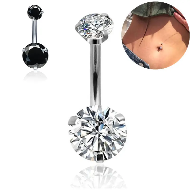 50pcs Surgical Steel Double Cz Navel Belly Ring Button Bar Internally Threaded Navel Rings Body