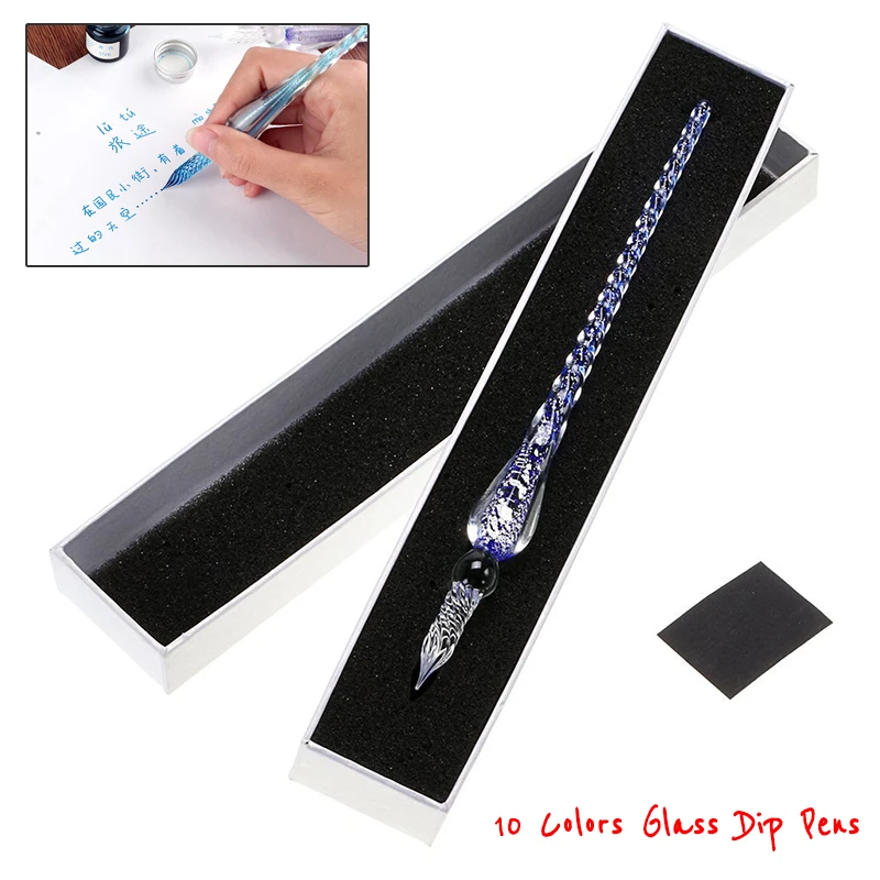 New Creative Crystal Glass Dip Signature Pen Transparent Fountain Pen ...