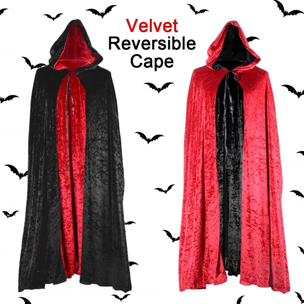 Cloak Adult Reversible Velvet Hooded Robe Halloween Costume Fancy Dress ...