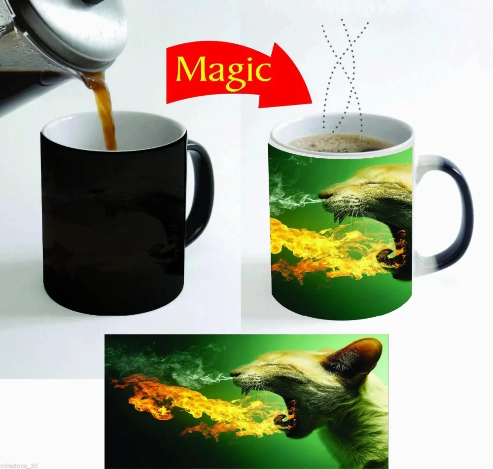 ホット猫マグ色変更茶熱変える色コーヒーマグ熱伝達mugenセラミック磁器魔法マグカップ|cat mug|magic mugmug color ...