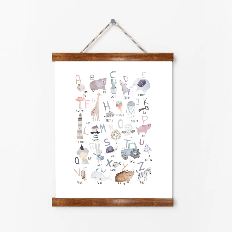 Animal Alphabet Prints Watercolor Montessori Educational Posters Kids ...