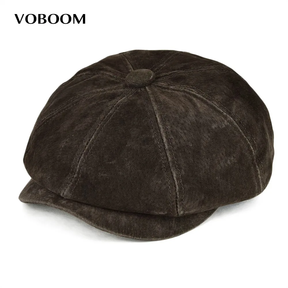VOBOOM Genuine Leather Newsboy Caps Men Women Real Authentic Pigskin ...