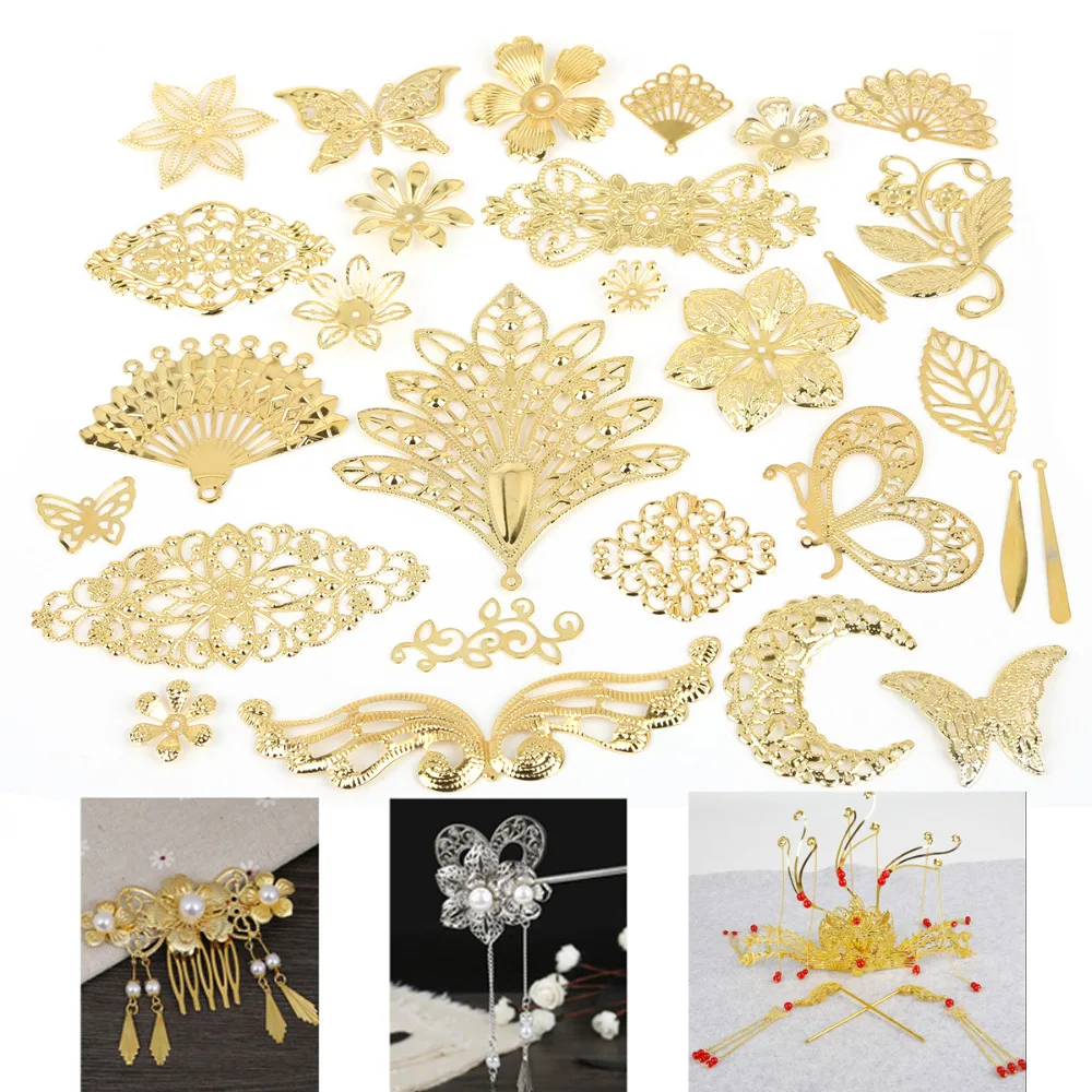 Metal-Filigrana-Flowers-Slice-Charms-para-Joalheria-Ouro-R-dio-Bronze ...