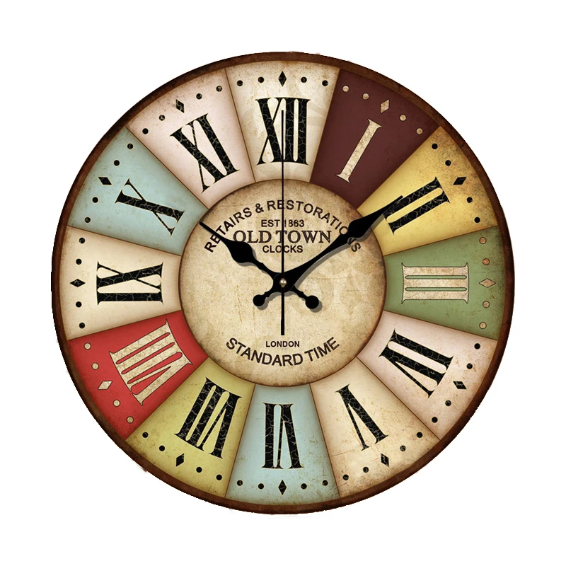 12 Inch Wood Retro Vintage Home Decor Round Roman Numerals Wall Clock ...