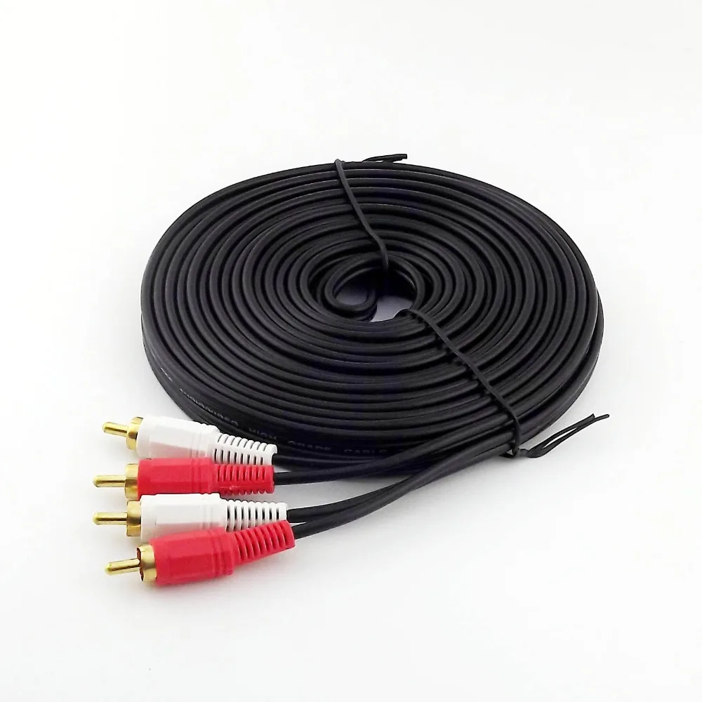 10pcs 33FT 10m Twin Phono 2 RCA Cable Audio Lead Gold Two Male TV ...