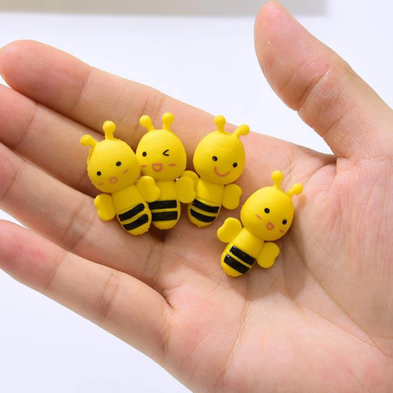 4 Pcs/pack Cute Mini Animal Insect Little Yellow Bee Erasers Rubber ...