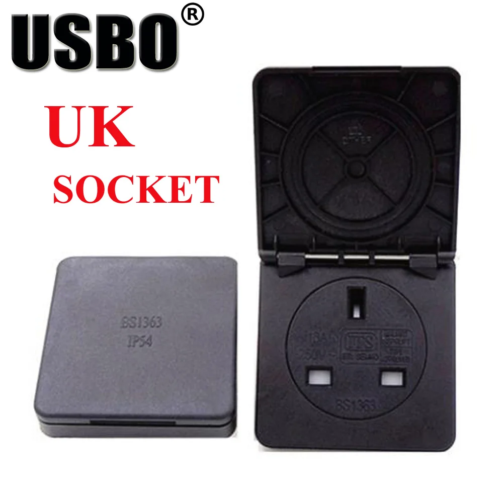 Black square cover British standard outdoor socket IP54 13A 250V UK AC ...
