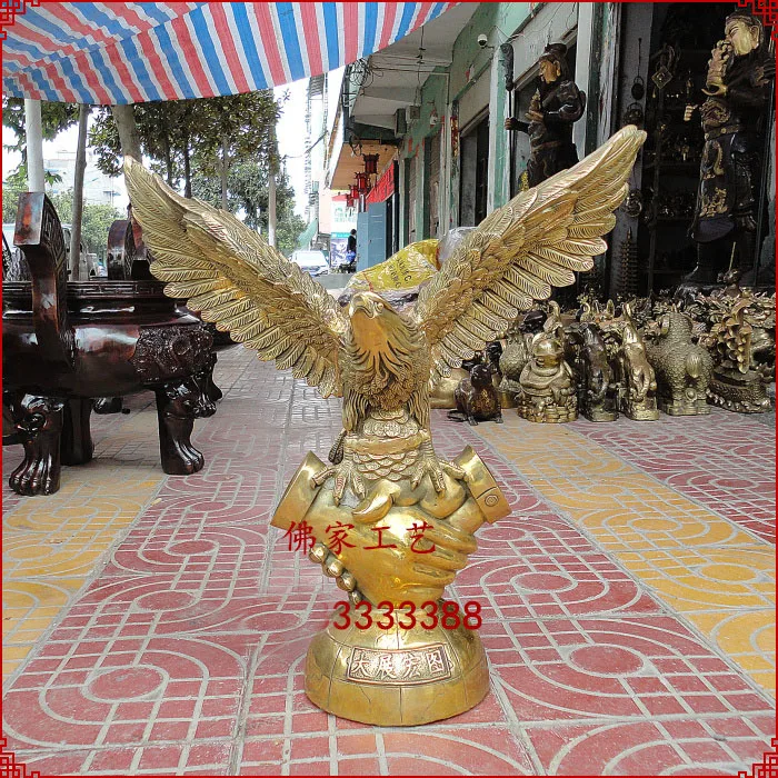 51CM Huge 2022 TOP ART Success Auspicious GOLD Arabia Eagle Falcon hawk ...
