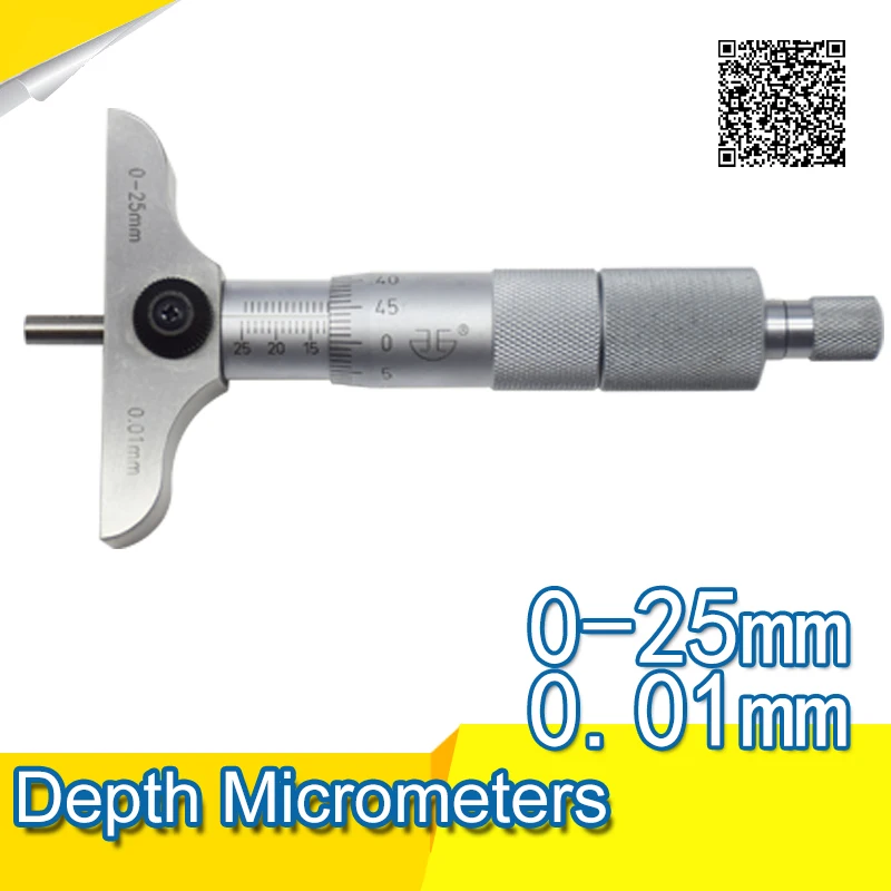 Depth Micrometer 0 25mm/0.01 Ratchet Stainless Steel Calipers Measuring ...