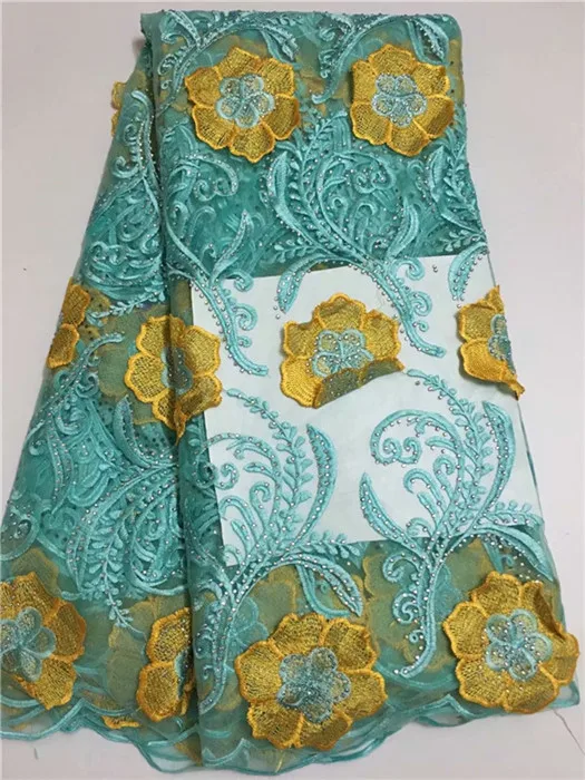 2018 última piedra verde africana tulle francés encaje 3D flores tela ...