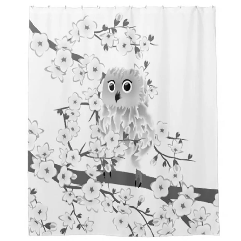 Art Flower Owl Shower Curtains Hooks Bathroom Curtain Waterproof Fabric
