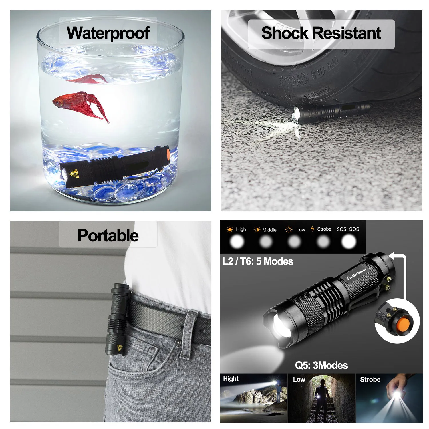 Aluminum Ultra Bright Portable LED Flashlight With Adjustable Focus ...