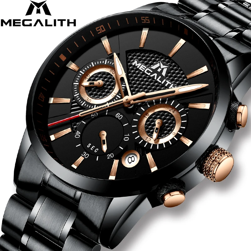 Megalith Heren Horloges Luxe Waterdichte Chronograaf Militaire Sport ...