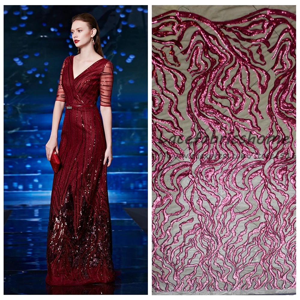 Super high quality red small sequins fine emboidery lace fabric show ...