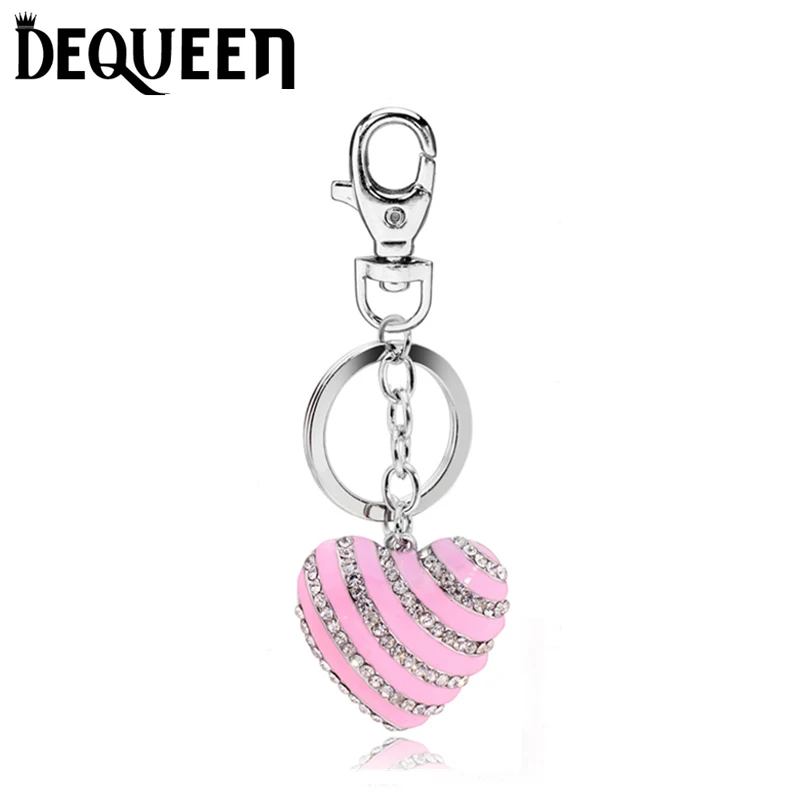 Pink Crystal Pink Heart Keyring Charm Pendant Purse Bag Key Ring Chain ...