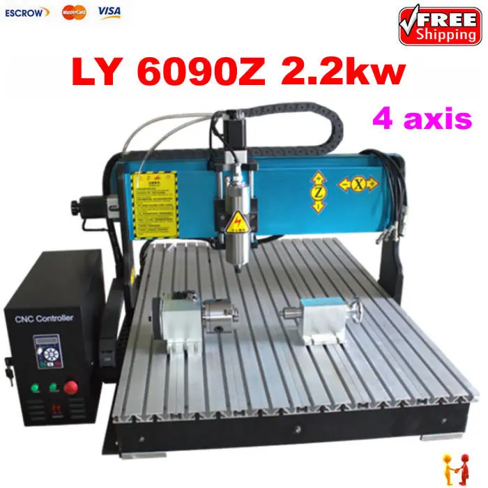 cnc router 6090 2.2KW 4 axis cnc router machine for factory-in Lathe ...