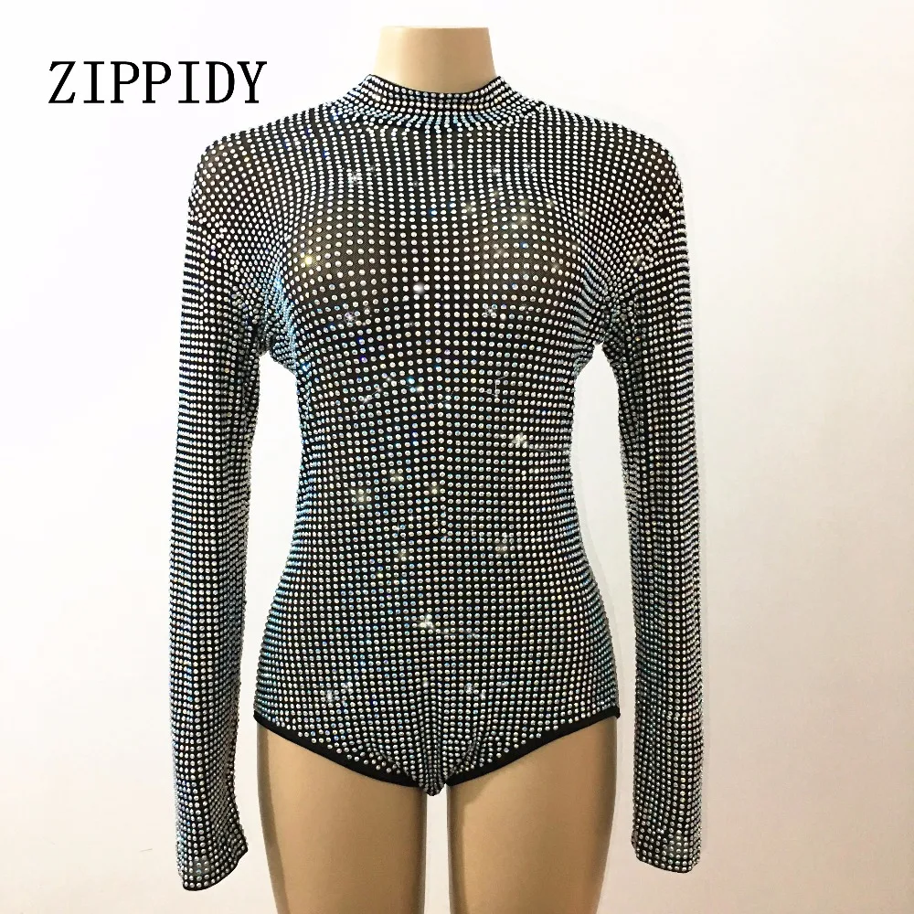 Sparkly Full Crystals Bodysuit Prom Luxury Leotard Outfit Party