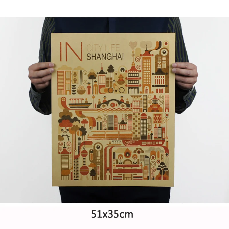 CITY SHANGHAI 1 DAY Vintage poster retro abstract painting wall art ...