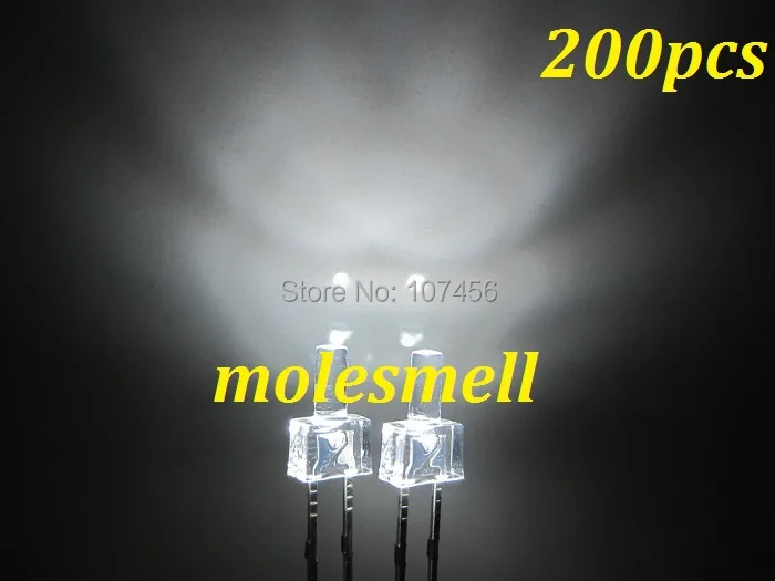 200pcs New 2mm Flat Top White Water Clear Led Bright White Leds Light ...