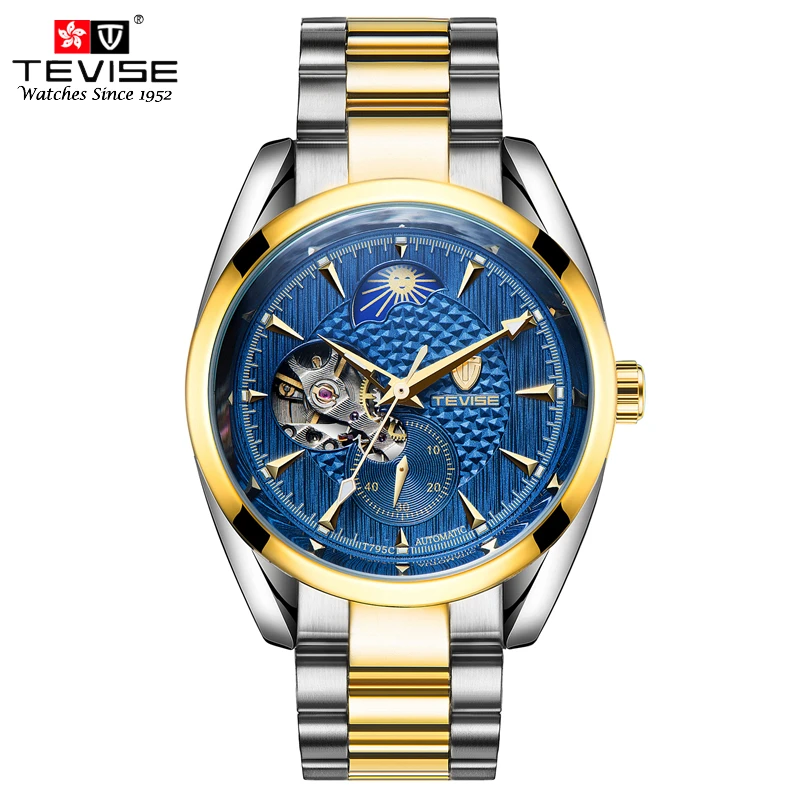 Tevise Automatic Self-wind Watch Tourbillon Chronograph Moon Phase ...