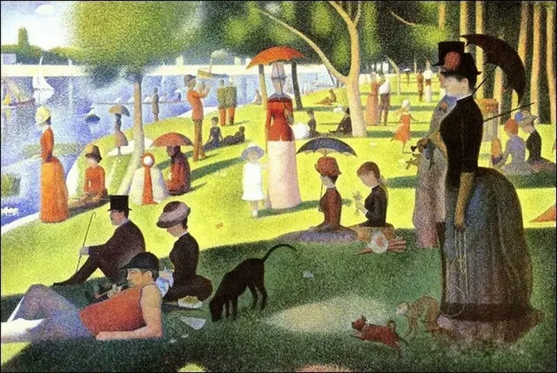 Famous painting reproduction lie fallow in park at riverside on oil ...