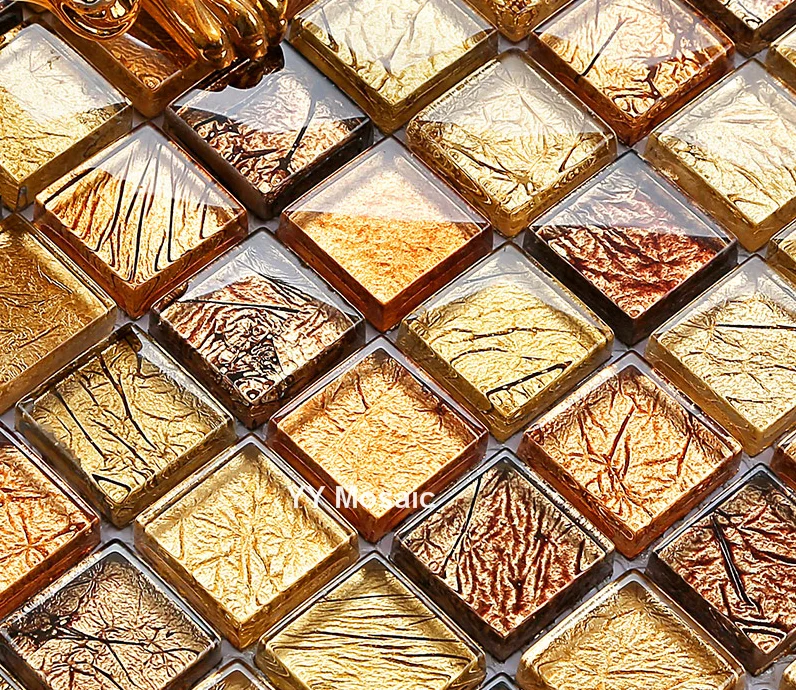 Luxury gold foil crystal glass craft mosaic kitchen backsplash bathroom ...