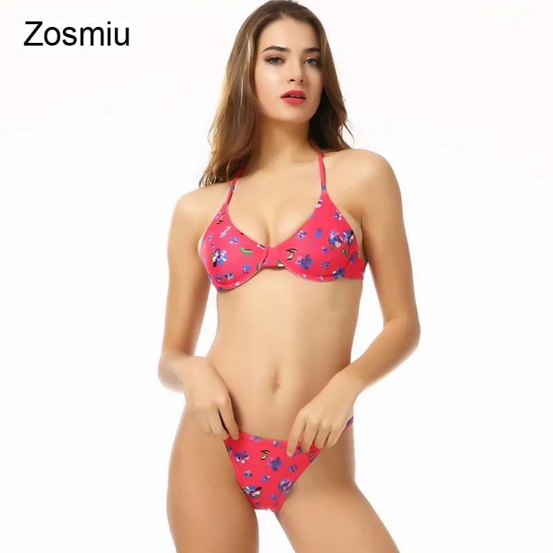 Zosmiu Flower Print Bikini 2018 Swimwear Girls Sexy Swimsuit Push Up