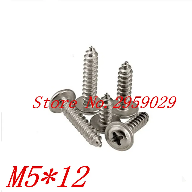 100pcs M5*12 5mm 304 Stainless Steel Phillips Pan Washer Head Self ...