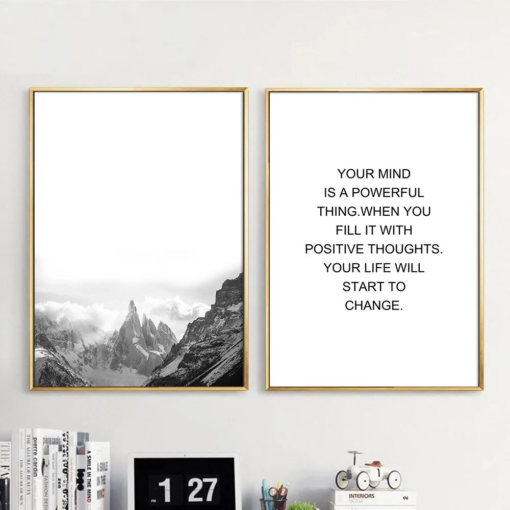 Mountains Landscape Wall Art Canvas Painting Motivational Quotes Nordic ...
