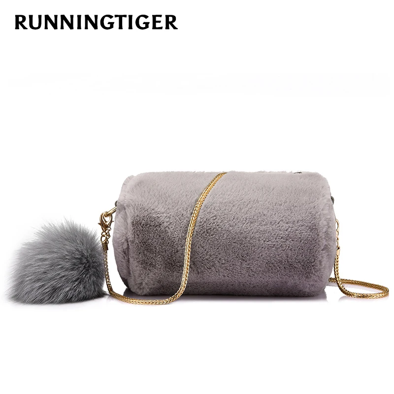 Fashion Winter Women Handbag Pillow Faux Rabbit Fur Bag Removable ...