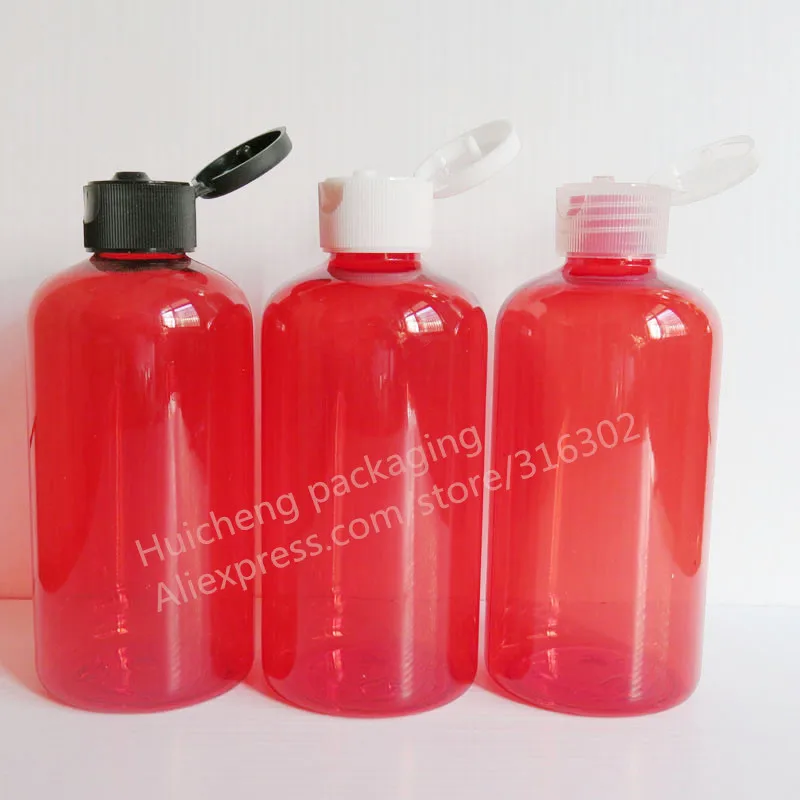 20 x 220ml Red PET Bottle With Flip Top Cap 220cc Red Plastic Bottle ...