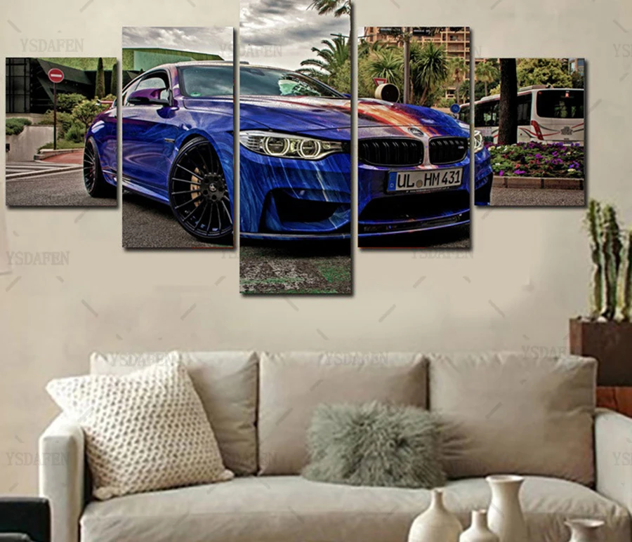 Home Wall Art Decor Frame Pictures Art HD Modern 5 Panel Scenery BMW ...