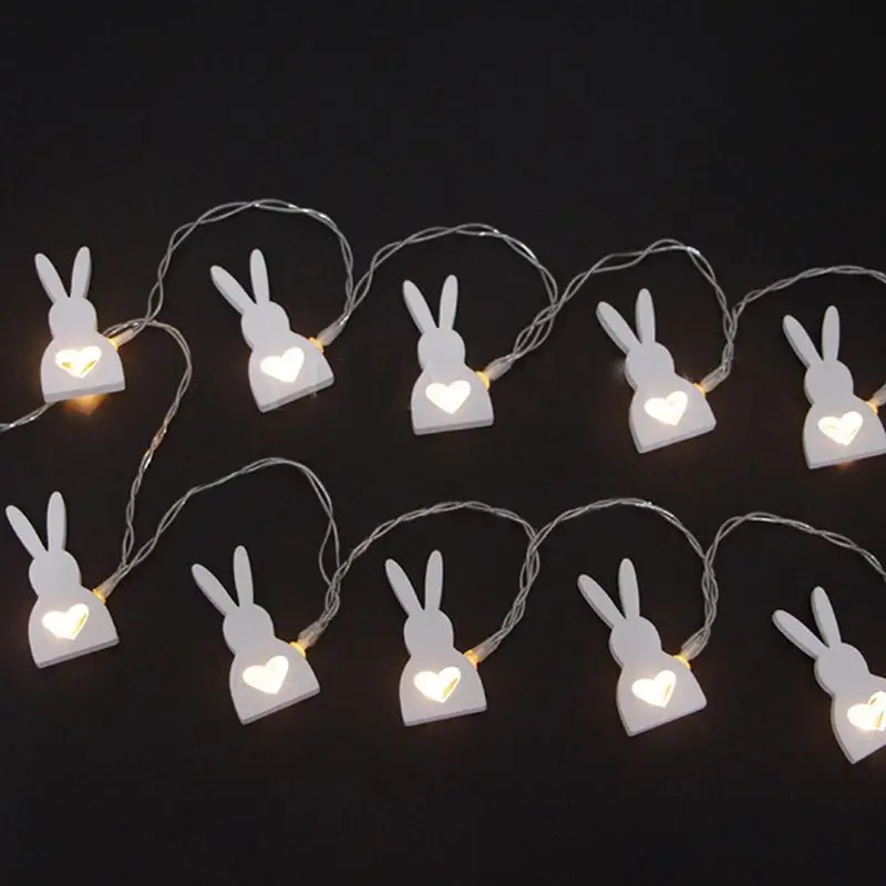 10 LEDs Battery Powered Wooden Rabbit Shape String Light for Party ...