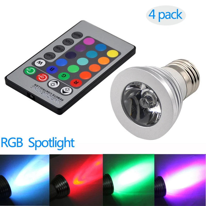 4Pack LED RGB Bulb Lamp E27 GU10 GU5.3 AC110 240V 3W RGB Spot Blubs ...
