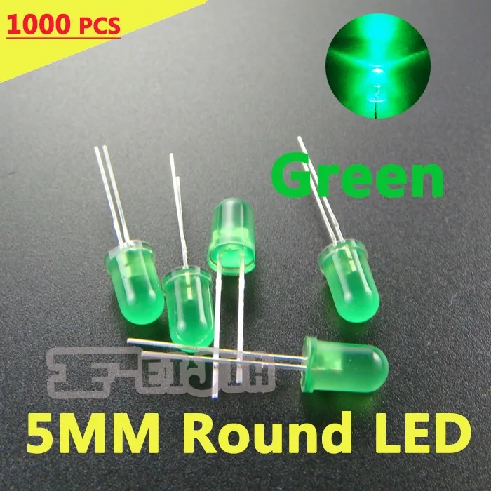 Luces LED redondas de diodo, 1000 unids/lote, 5mm, verde, súper brillante, DC1.9 2.5V, Envío ...