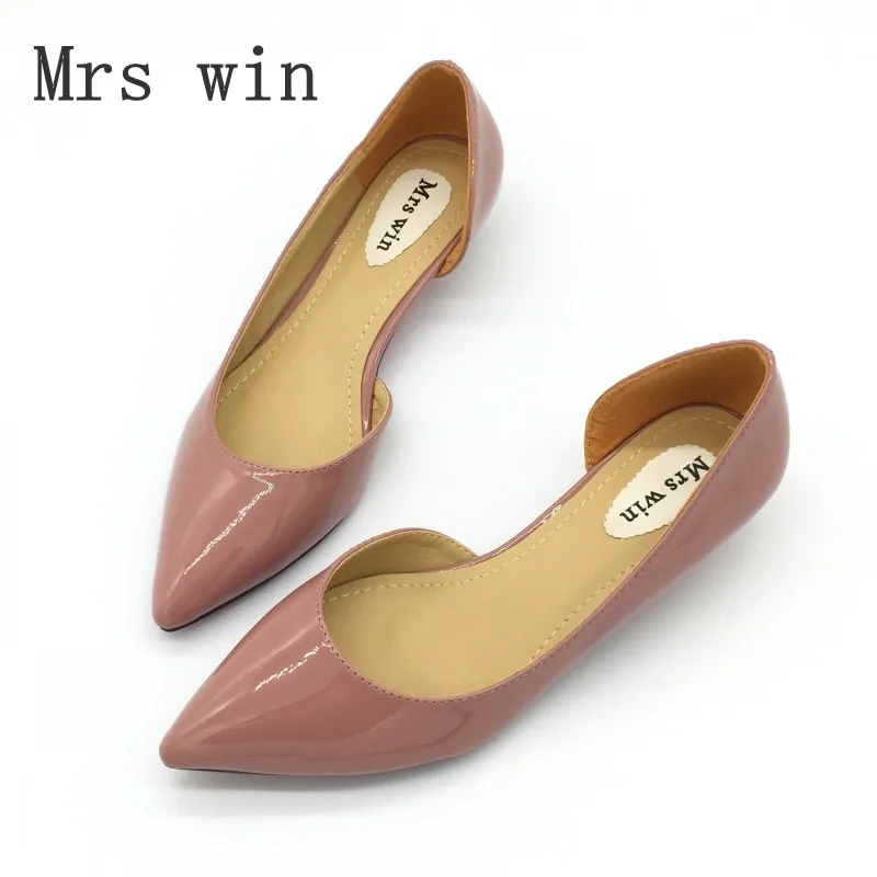 Mrs Win Spring Autumn Sexy Low Heel Shoes Pointed Toe Patent Leather ...