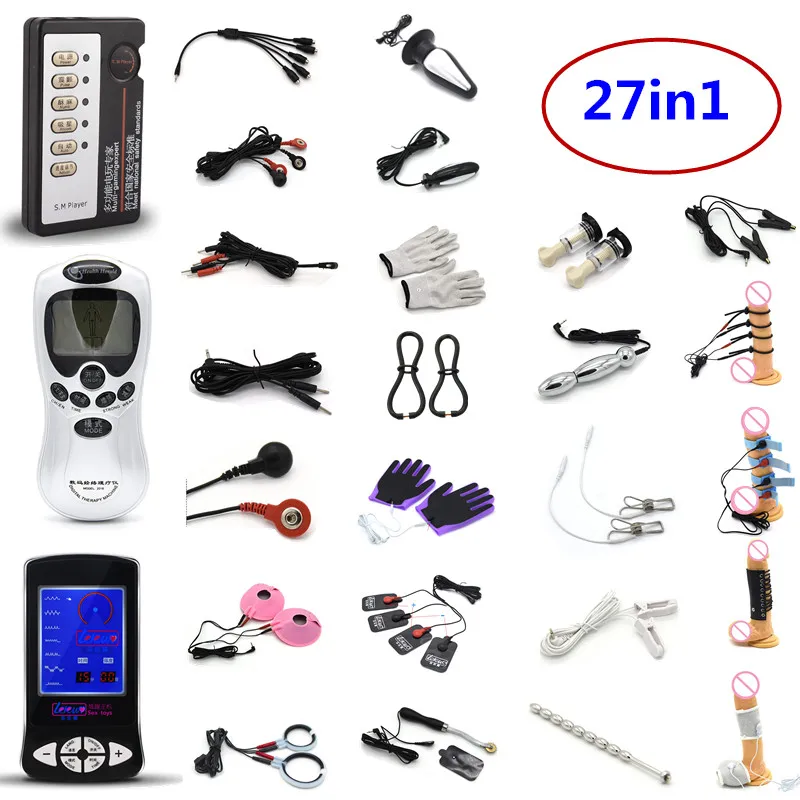 27in1 Electric Shock Set With Sm Players Penis Sleeve Butt Plug Clamps ...