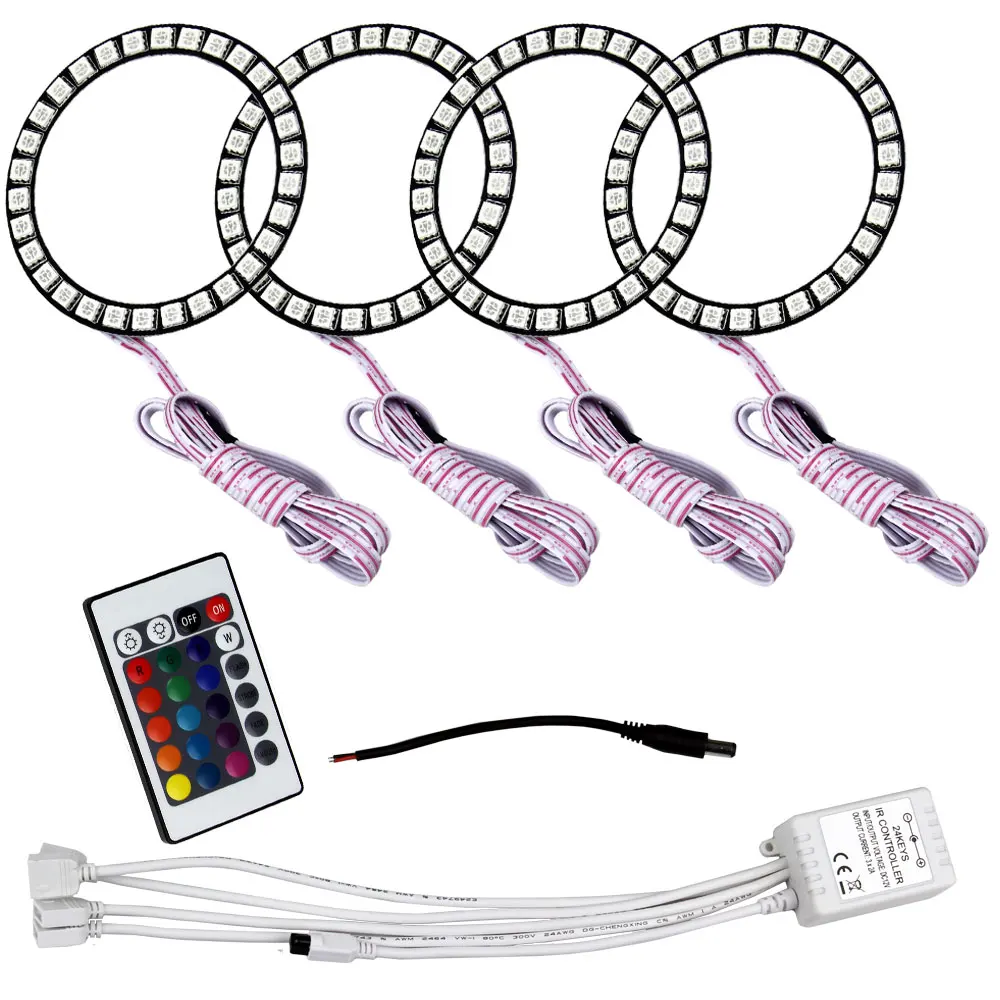 Remote Control 4pcs 80MM Multi Color 5050 RGB Flash SMD LED Angel Eyes ...
