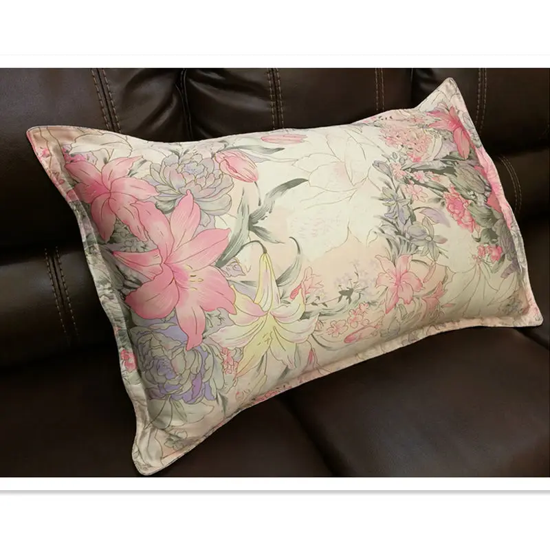 Free Shipping 100 Silk Pillowcase 2 Sides Silk Pillow Case Cover Envelope Back Printed Fabric