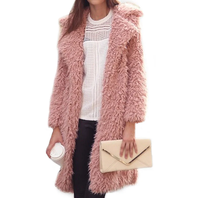 Fashion Chic Woman Winter Faux Fur Covered Button Long Sleeve Warm ...