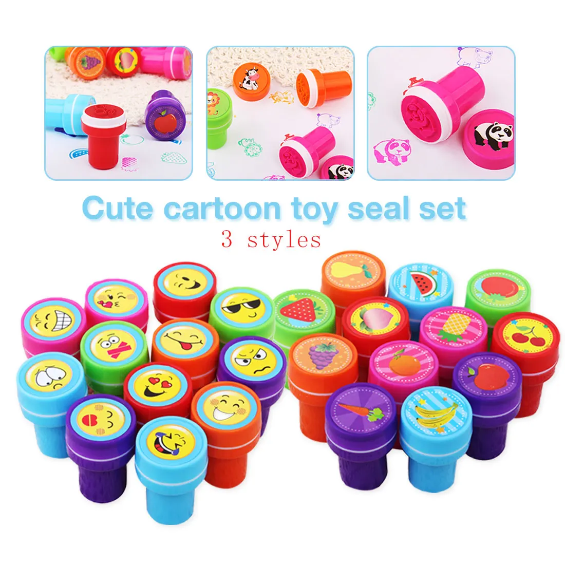Children DIY Stamp Toy 12pcs/Set Cartoon Animals Fruits Self ink Stamps ...