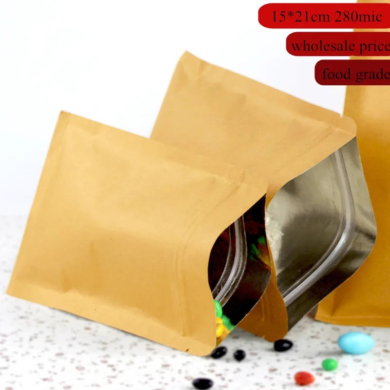 organizer 15x21cm Kraft Paper Bag Aluminum Foil Inside Flat Bottom Tea ...