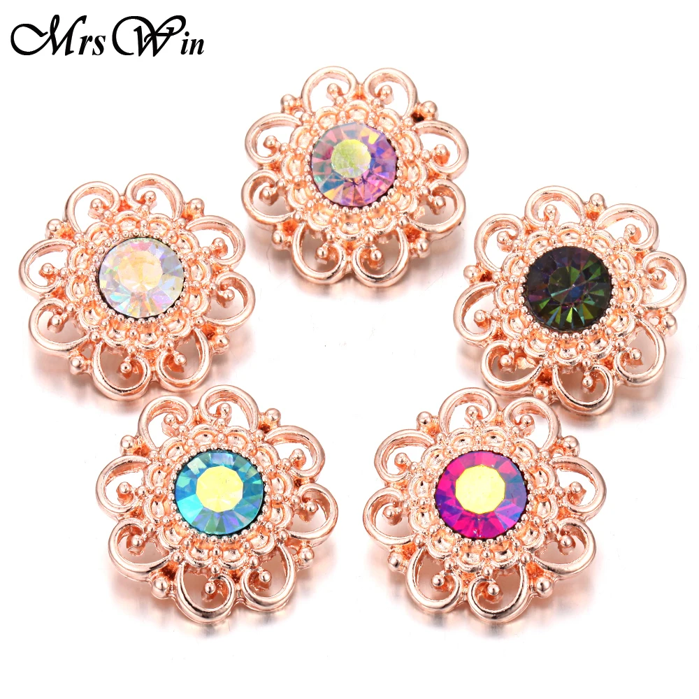 6pcs/lot New Snap Jewelry Rose Gold Rhinestone Flower 18mm Snap Buttons ...