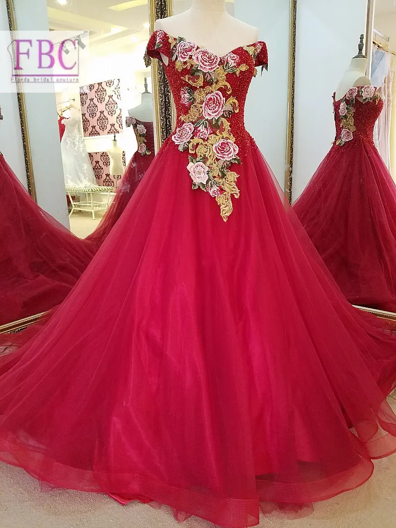 2018 Luxury Real Picture Red/Hot Pink Prom Dresses Embroidery Lace ...