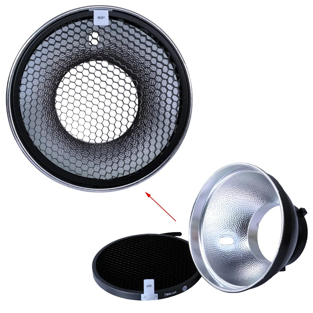 18cm Metal Lame Shade Reflector Softbox Diffuser + Honeycomb Grid for ...