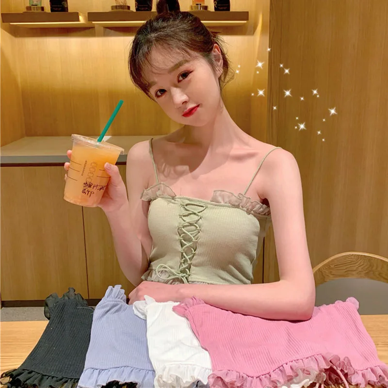 MUMUZI с цветочным рисунком и оборками сексуальные майки сзади на шнуровке повязки жилетка без ...