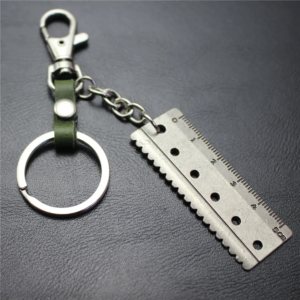 Precise Mini Ruler Pendant Vintage Alloy Keychain Leather Key Chain Car ...